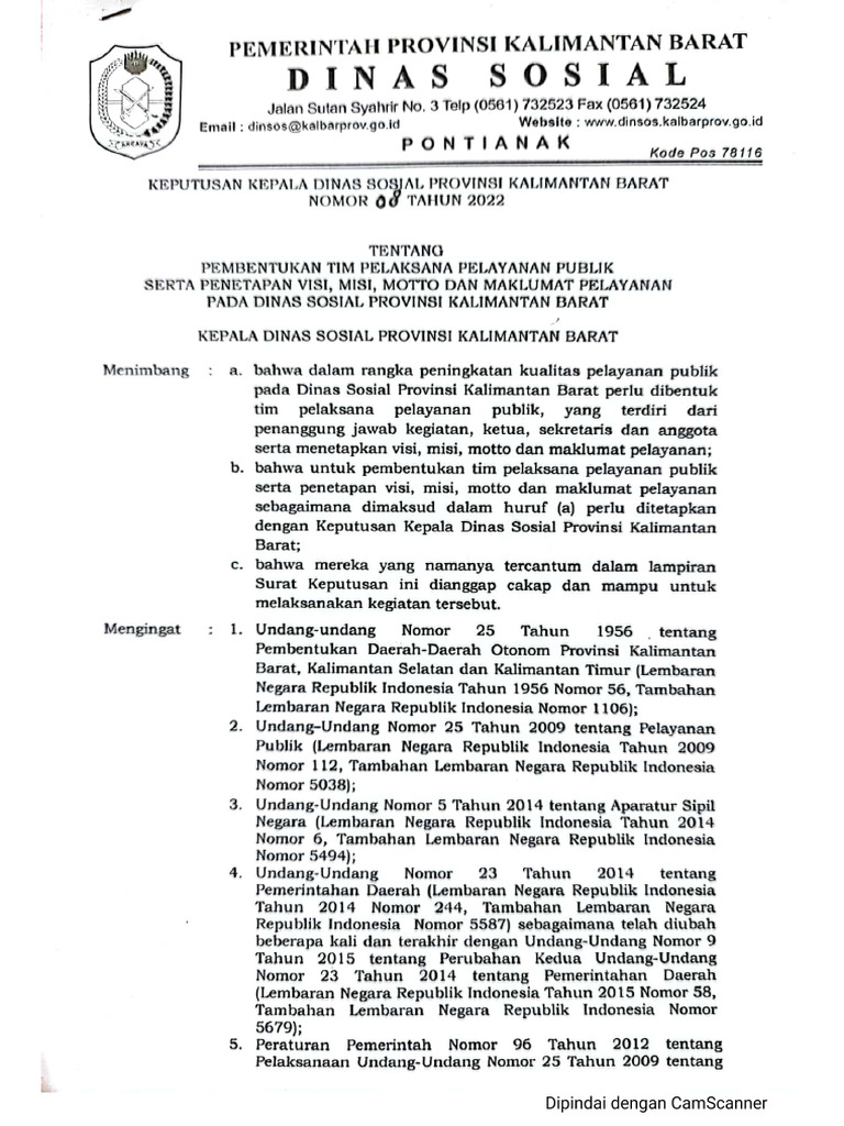 SK Tim Pelaksana Pelayanan Publik | PDF