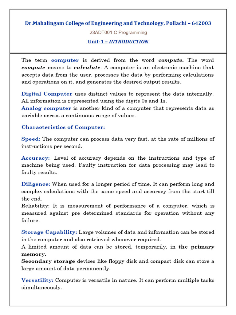 CP Module 1 Material | PDF | Computer Data Storage | Central Processing Unit