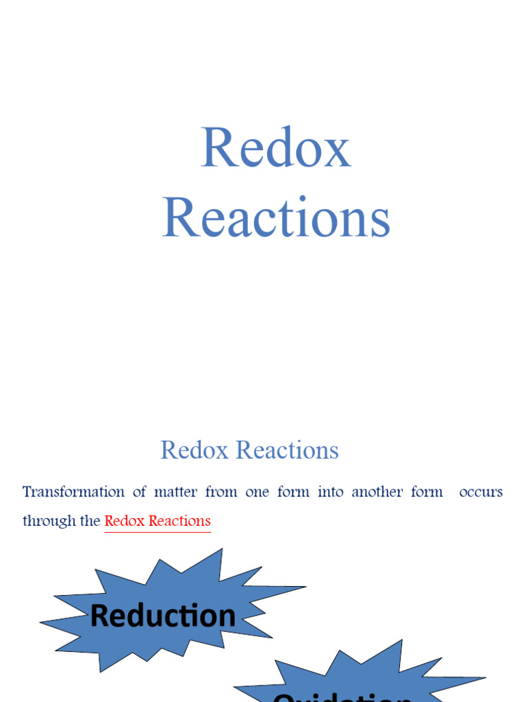 Class 11 Redox Reactions Overview | PDF | Teaching Methods & Materials