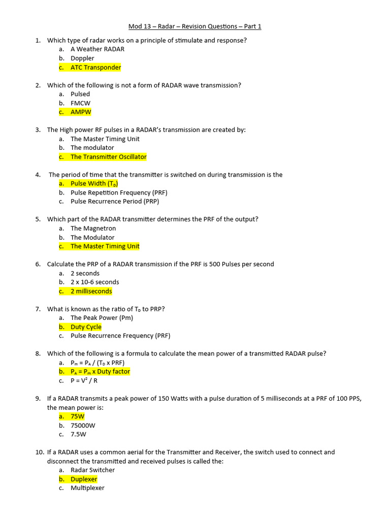 Mod 13 - Radar - Questions - Part 1 - With Answers | PDF