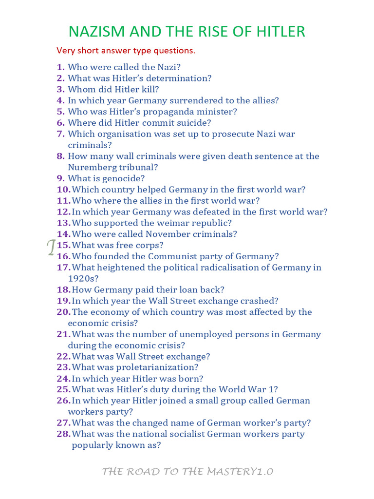 Nazism and The Rise of Hitler Q | PDF | Nazi Germany | Adolf Hitler