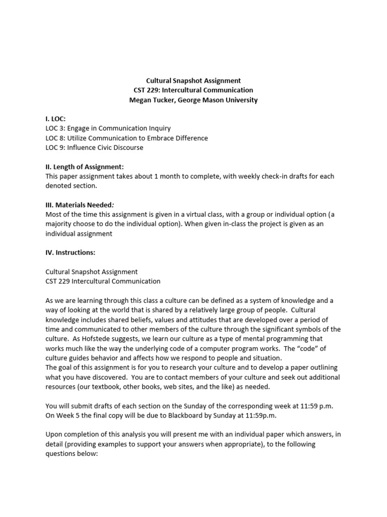 Tucker-Cultural Snapshot Assignment Intercultural Communication | PDF ...