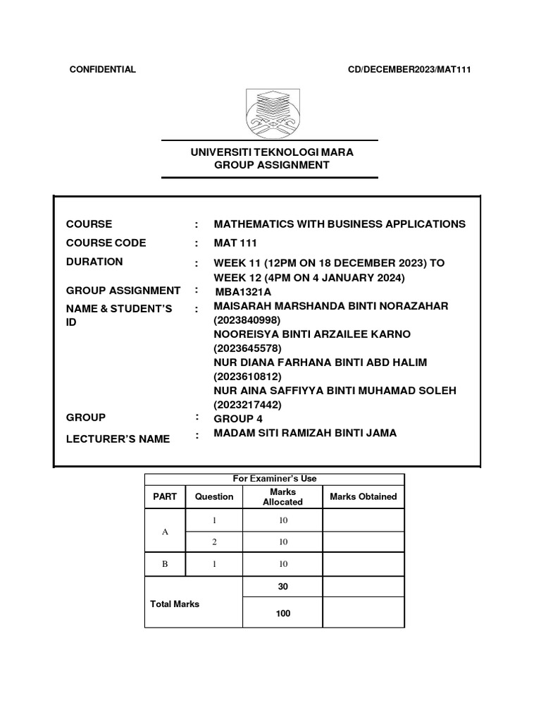 MAT111 Group Assignment Overview | PDF