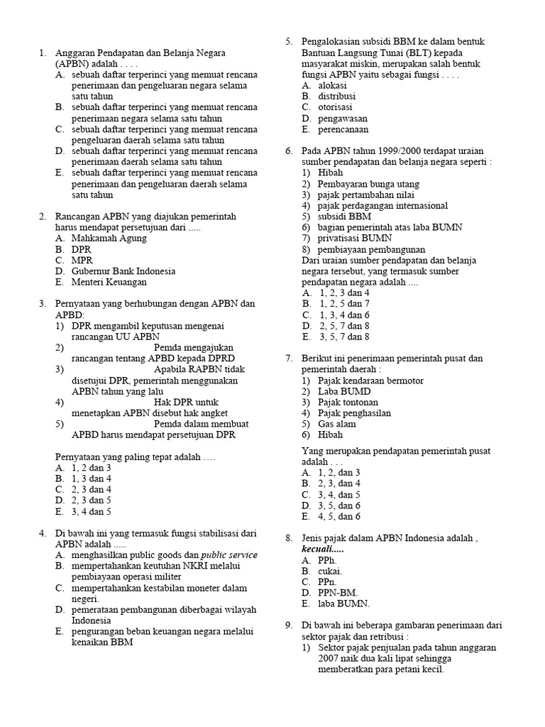 Soal Ulangan Harian Ekonomi Bab APBN Dan APBD | PDF