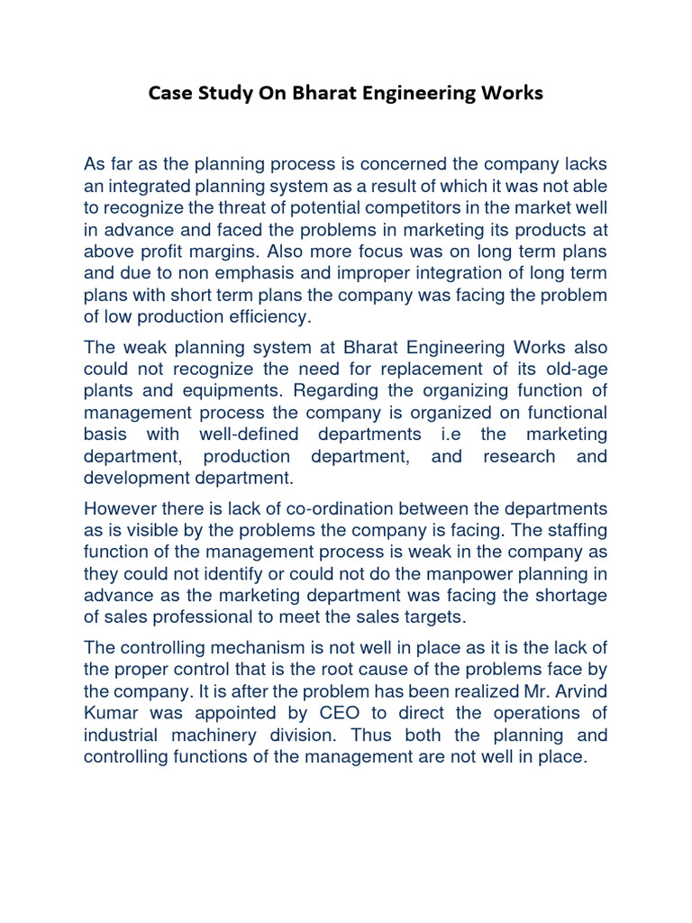 Case Study On Bharat Engineering Work | PDF