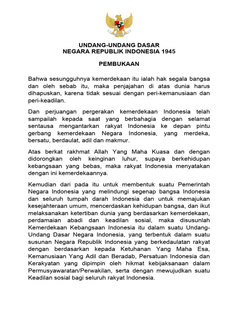 Pembukaan UUD 1945 | PDF