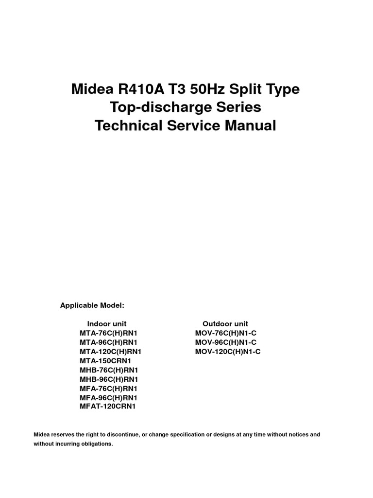 Midea R410A T3 Service Manual | PDF | Pipe (Fluid Conveyance) | Air ...