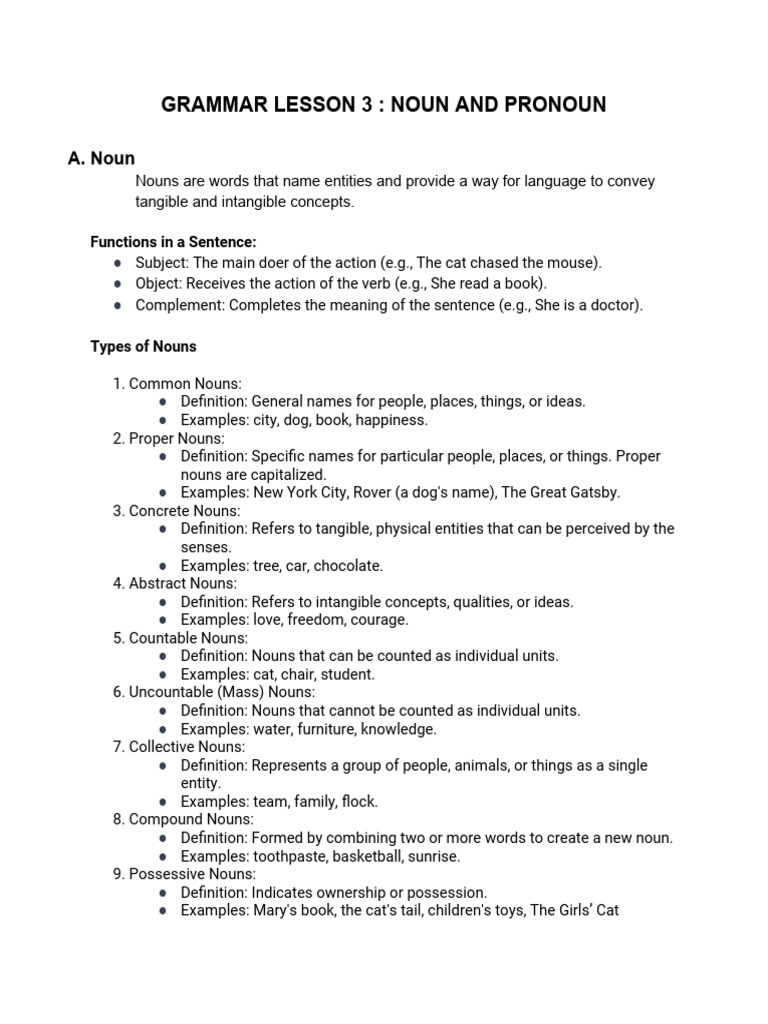 Grammar Lesson 3 - Noun and Pronoun | PDF | Noun | Pronoun