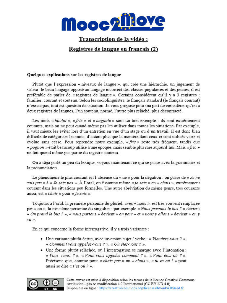 Comprendre les registres de langue en français | PDF | Communication ...
