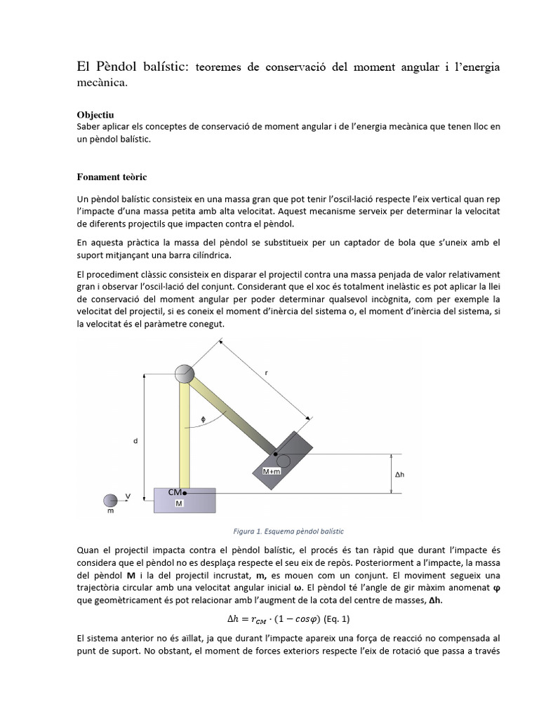 Practica Pendol Balistic Momentangular | PDF