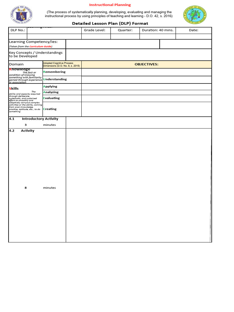 DLP Template Blank Form | PDF | Learning | Lesson Plan
