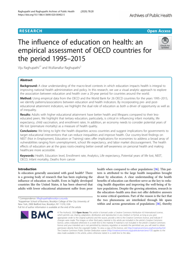 The Influence of Education On Health: An Empirical Assessment of OECD Countries For The Period ...