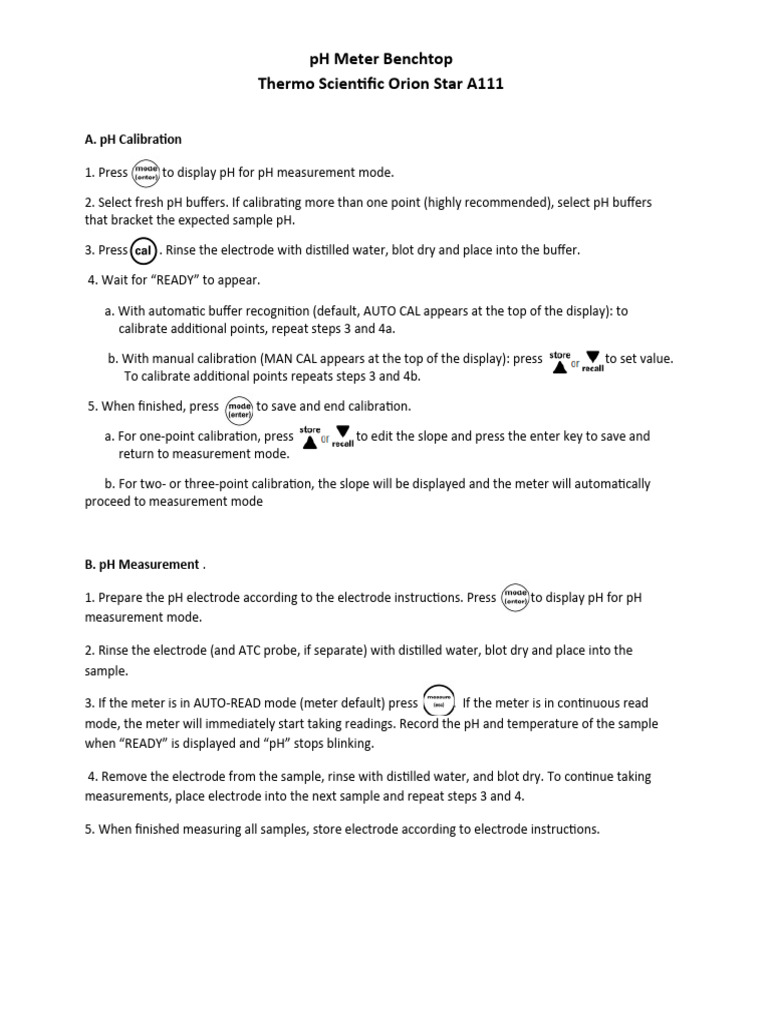 Orion Star A111 pH Meter Calibration Guide | PDF
