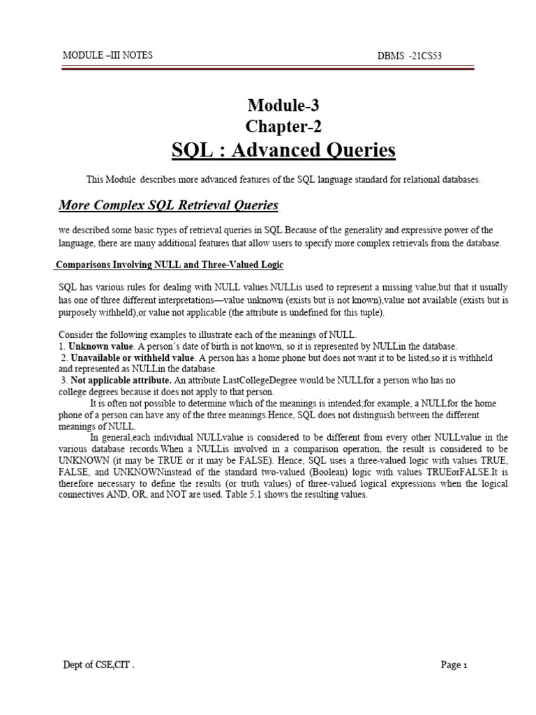 Module-III - DBMS Chapter-2,3 | PDF Module-III - DBMS Chapter-2,3 | PDF