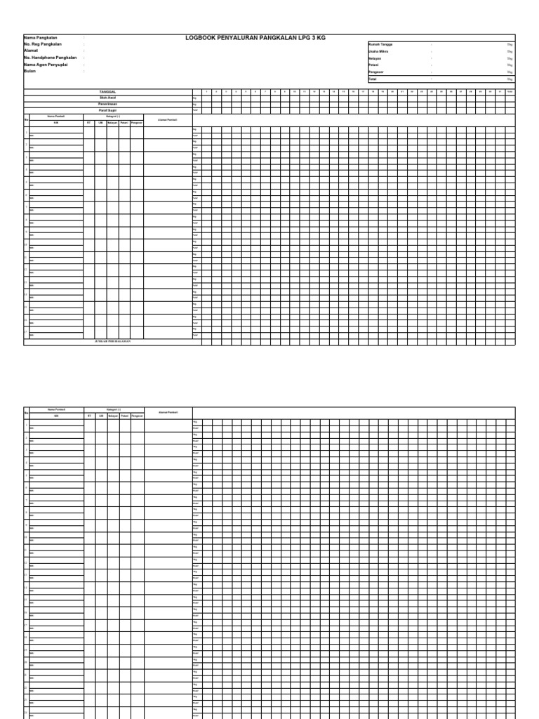 Form Log Book Pangkalan LPG 3 KG Revisi 30 12 23 (1) 11 | PDF