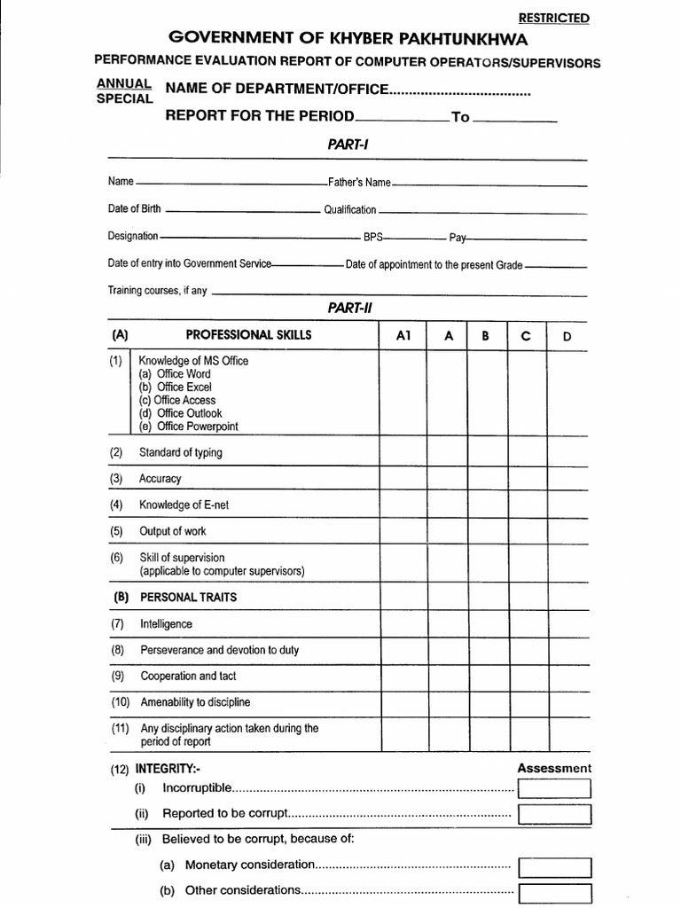 ACR FORM FOR Computer Operator | PDF