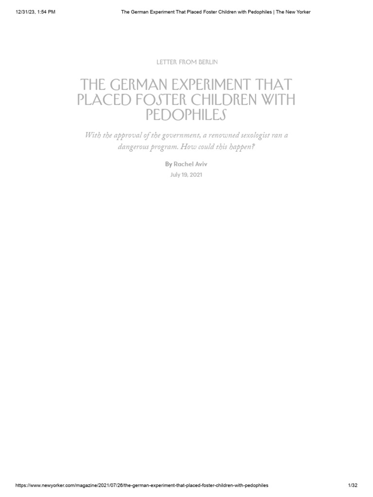 The German Experiment That Placed Foster Children With Pedophiles - The ...