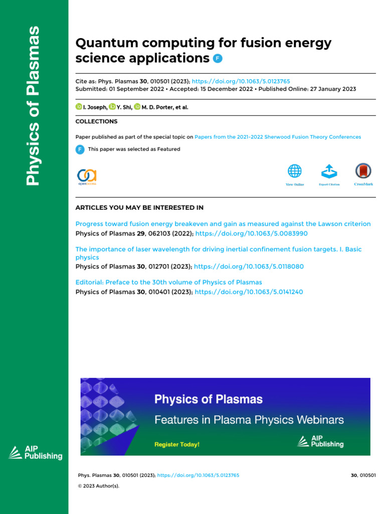 Quantum computing for fusion energy science applications | PDF ...