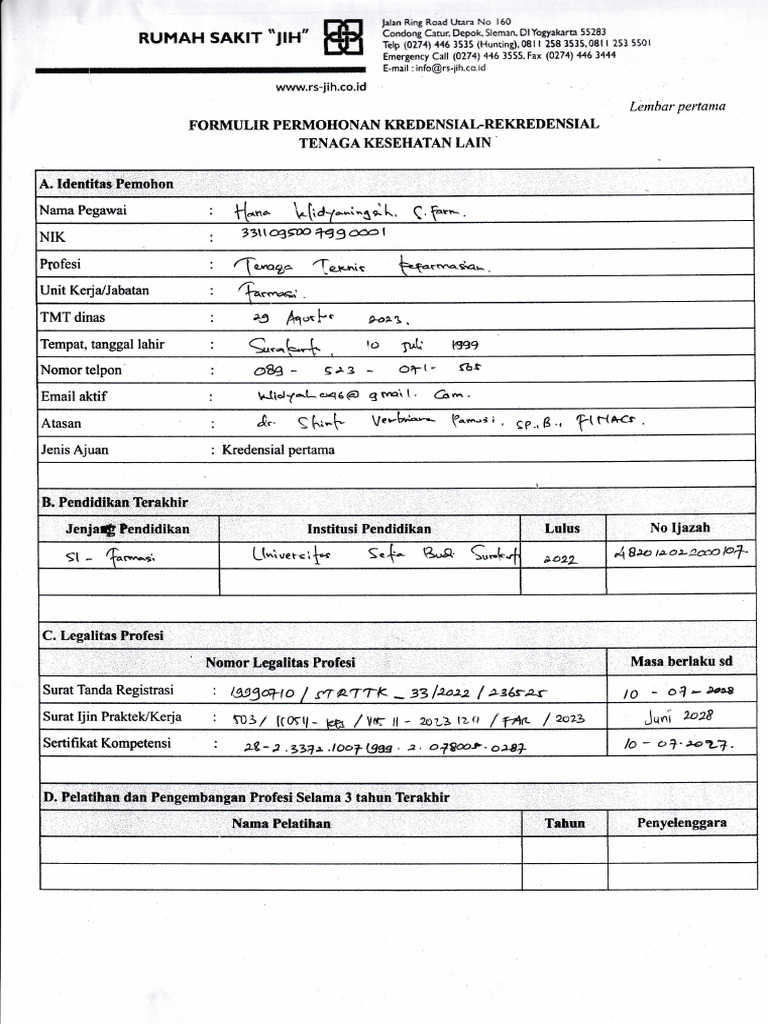 RKK Hana Widyaningsih, A.Md - Farm - TTK | PDF