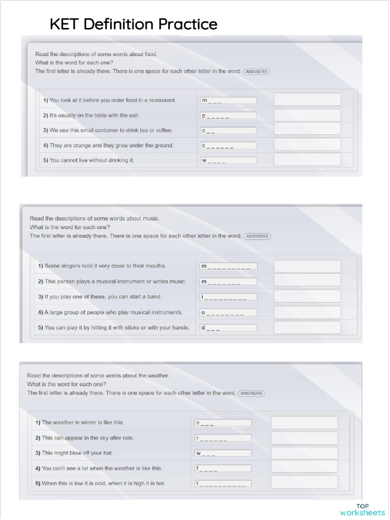 KET Definition Practice | PDF