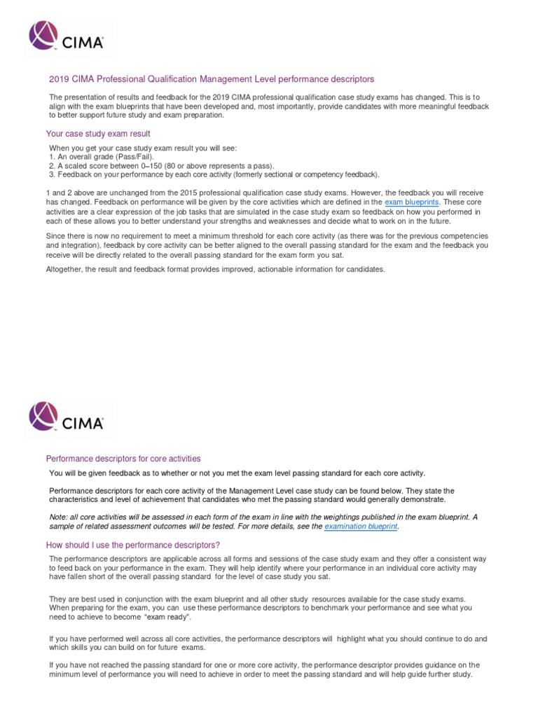 2019 CIMA Professional Qualification MCS Level Performance Descriptors ...