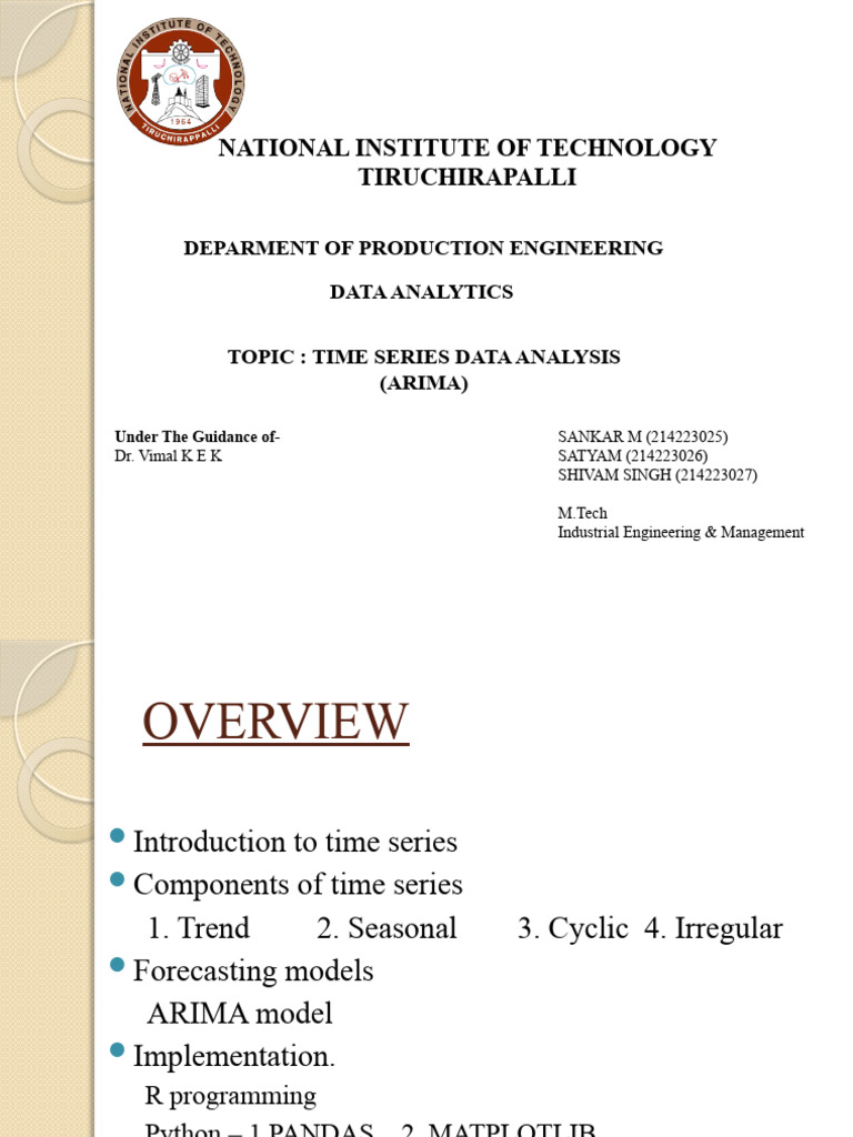 Time Series Data Analysis with ARIMA | PDF | Teaching Methods & Materials | Technology & Engineering