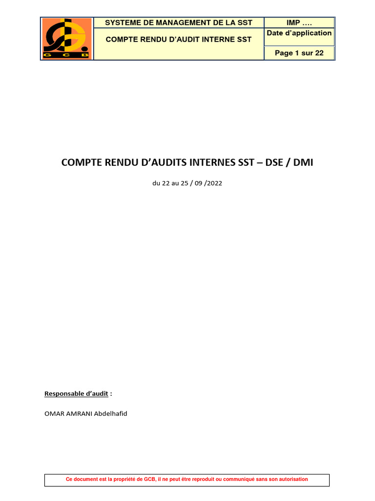 15-Rapport d'Audit Interne SST - DSE - DMI | PDF