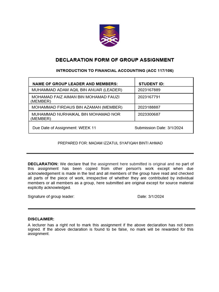 Acc117 Group Assignment | PDF