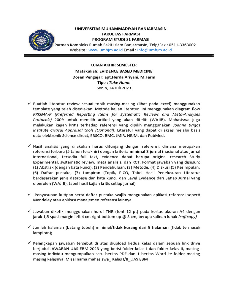 Soal Uas Ebm 2023 | PDF | Karier & Perkembangan | Sains & Matematika