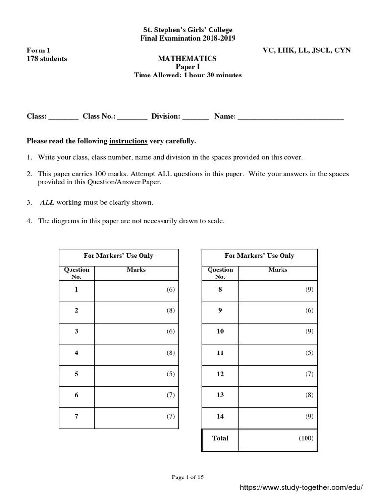For Markers' Use Only For Markers' Use Only: No. Marks No. Marks | PDF