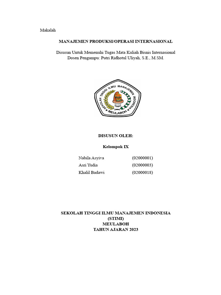 Manajemen Produksi Atau Operasi Internasional Kel 9 Bu Putri | PDF | Bisnis | Seni