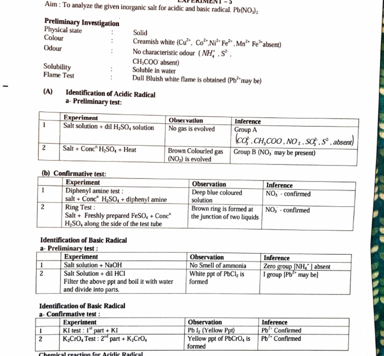 Salt Analysis PB (NO3) 2 | PDF