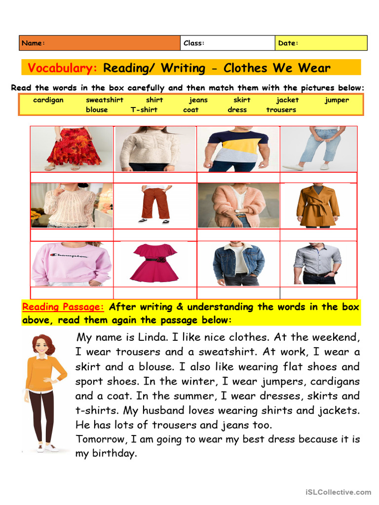 Vocabulary - Reading & Writing - Clothes - Beginner Adults | PDF ...