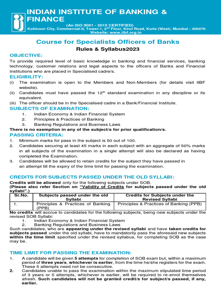 Course For Specialists Officers of Banks Syllabus | PDF | Guarantee | Loans