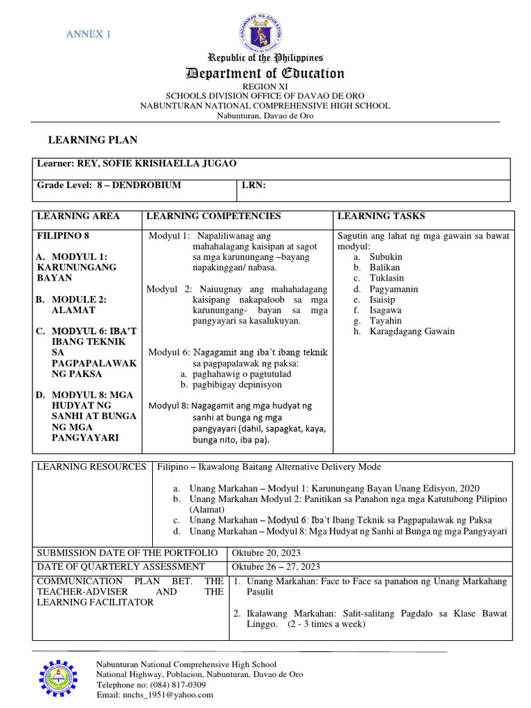 Learning-Plan Q 1 | PDF