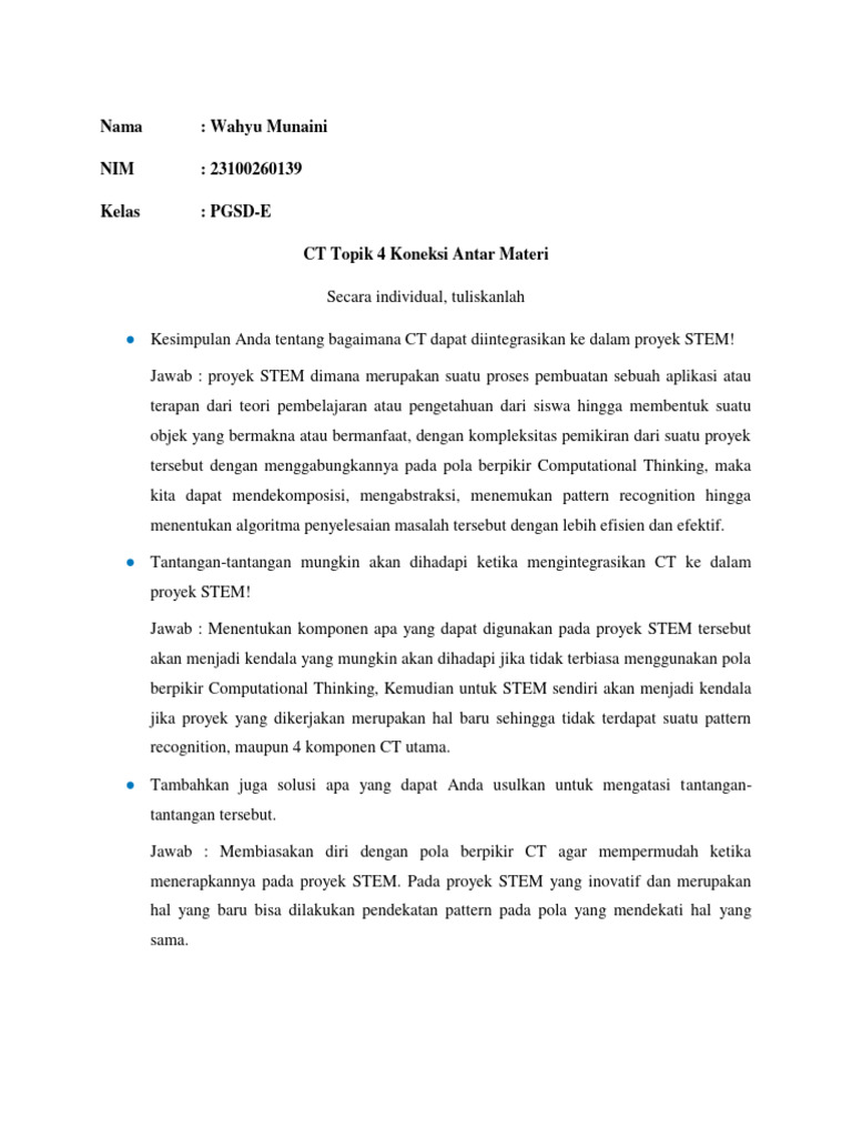 T4 - Wahyu Munaini (139) - CT TP4 Koneksi Antar Materi | PDF