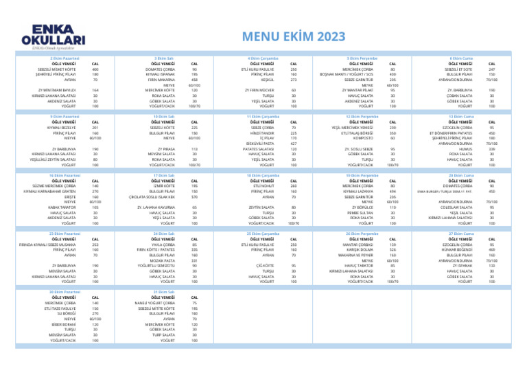 OCTOBER 2023 Menu - TR | PDF