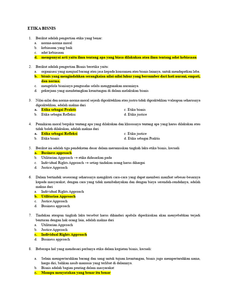 Lat. Sol. Etika Bisnis 2023 | PDF