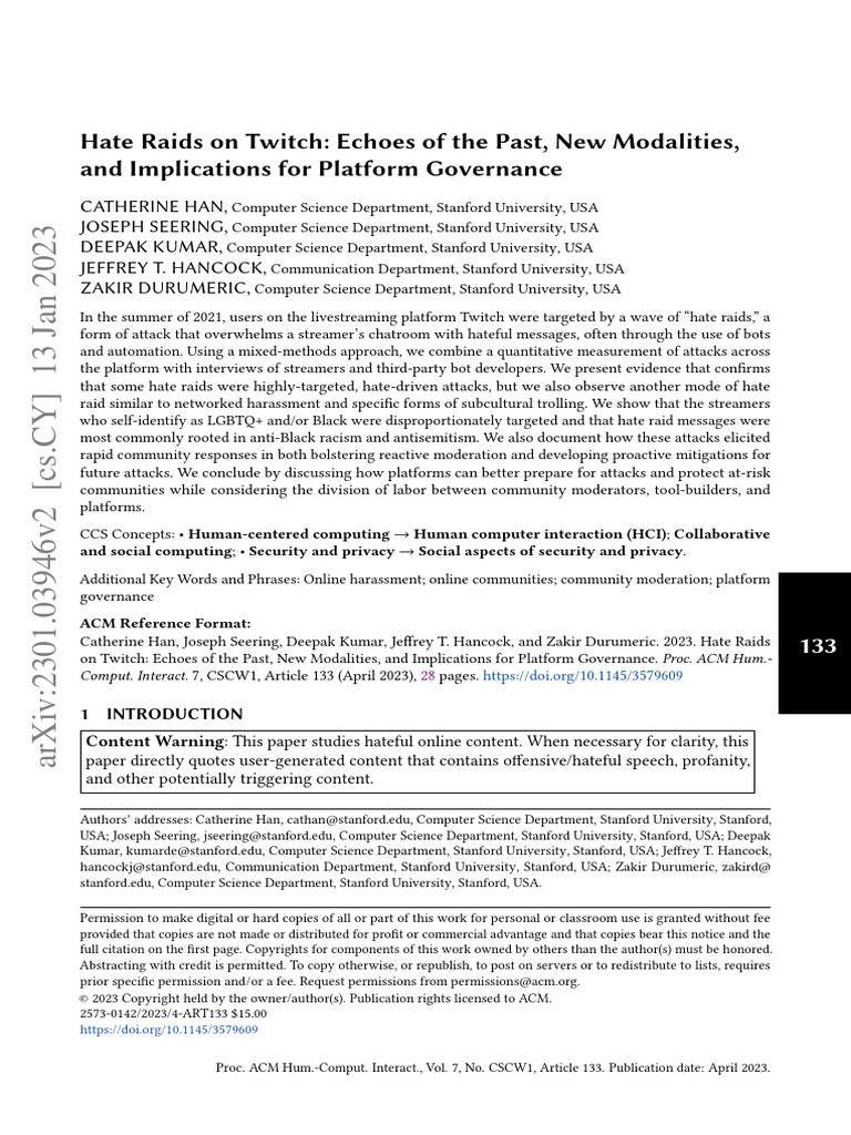 Hate Raids On Twitch: Echoes of The Past, New Modalities, and ...