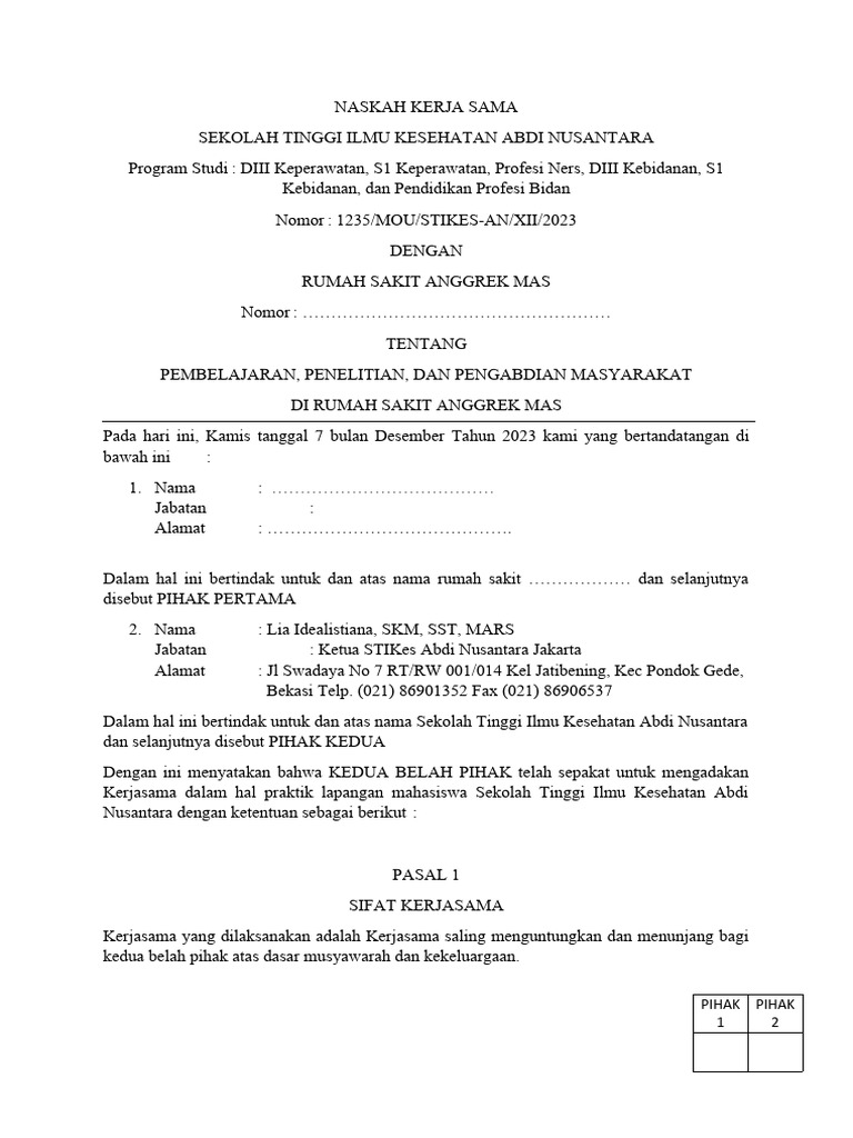 Draft MoU RS Anggrek Mas | PDF | Hukum