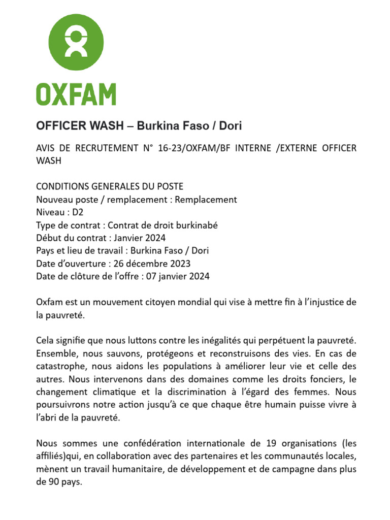 OFFICER WASH - Burkina Faso - Dori | PDF