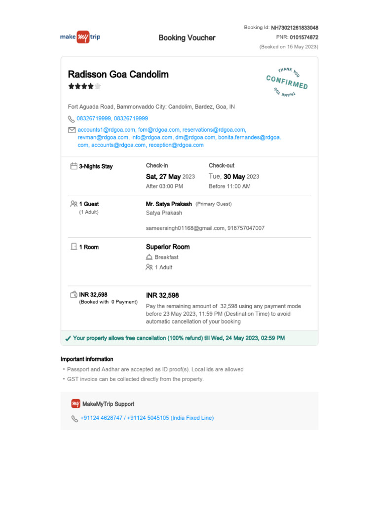 Agoda Booking Confirmation Details | PDF