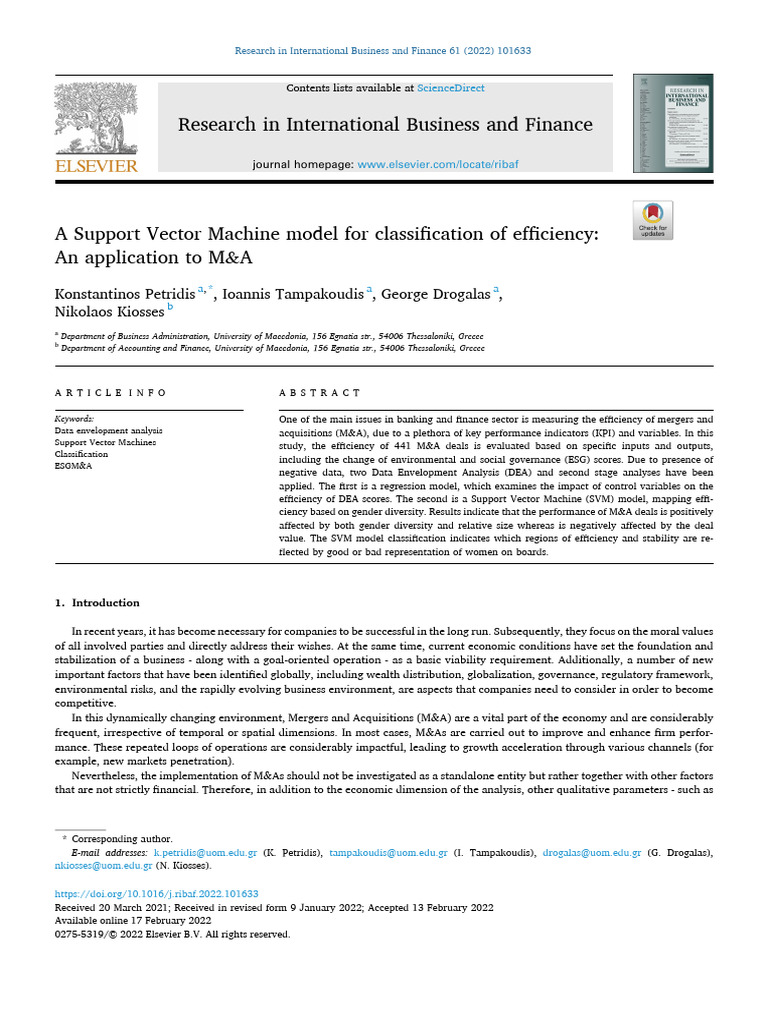 A Support Vector Machine Model For Classificati - 2022 - Research in Internation | PDF ...