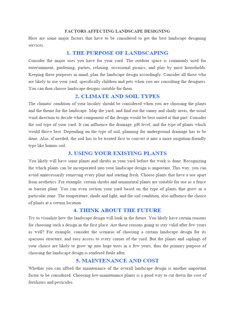 Factors Effecting Landscape Design | PDF