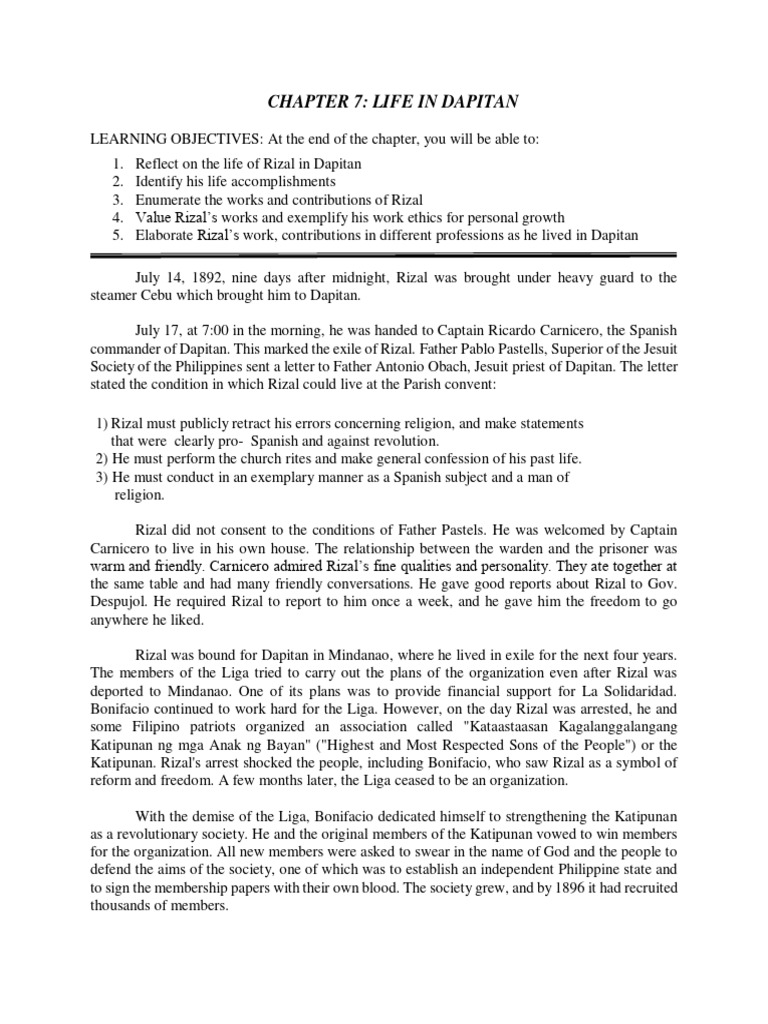 PI 21 Chapter 7 - Life in Dapitan | PDF