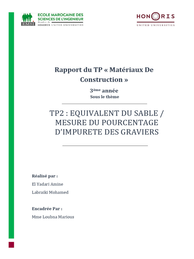 Équivalent du sable et impuretés des graviers | PDF