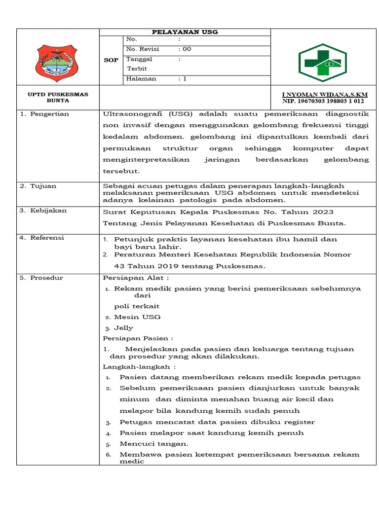 Sop Pelayanan Usg | PDF