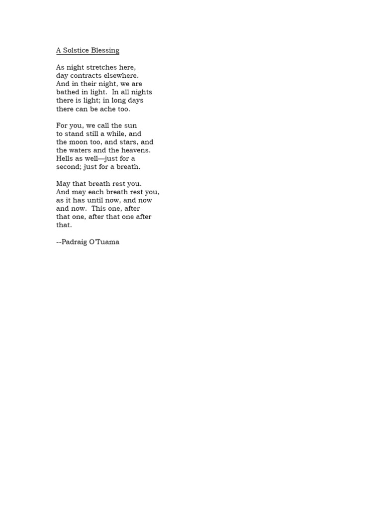 Solstice Blessing Poem by Padraig O’Tuama | PDF