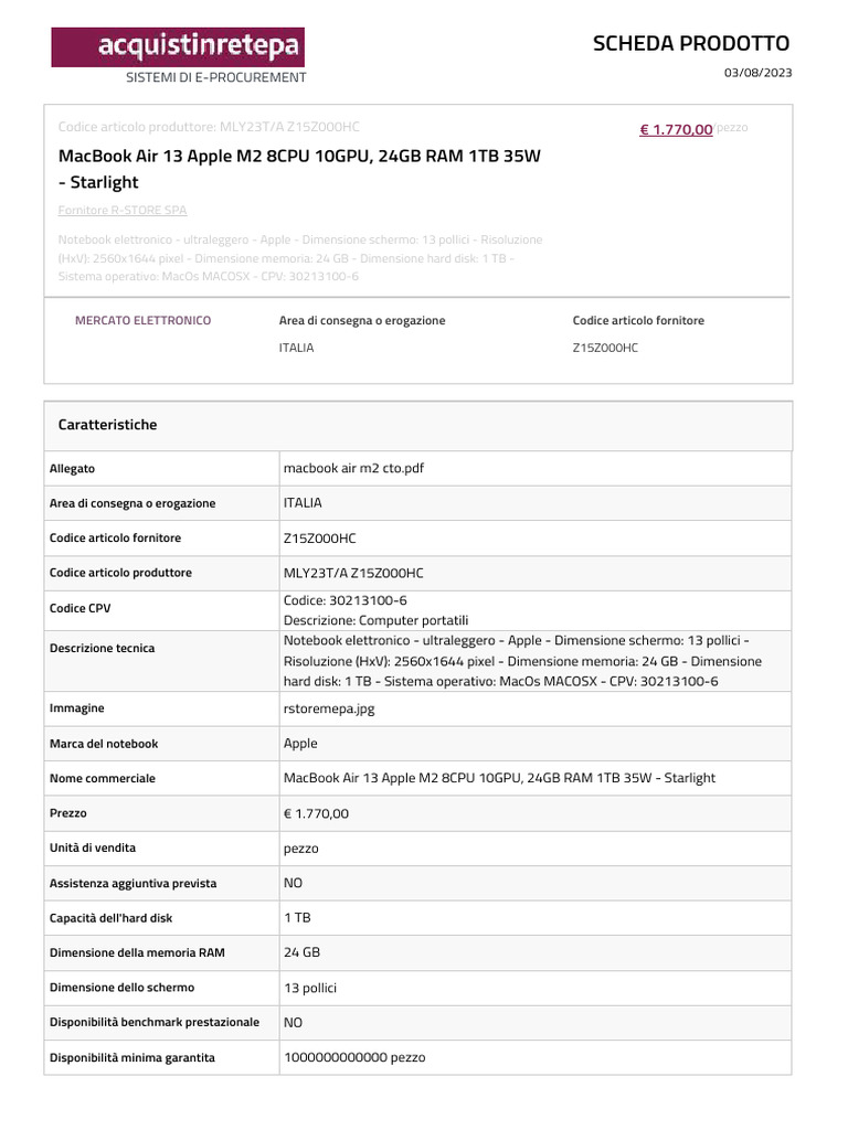 Scheda Prodotto Mepa | PDF