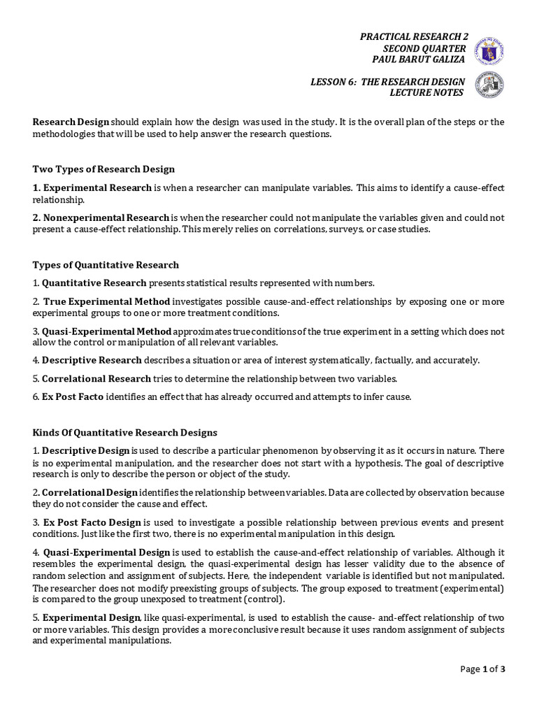 Lecture-Notes_Lesson-6_The_Research_Design | PDF | Experiment ...